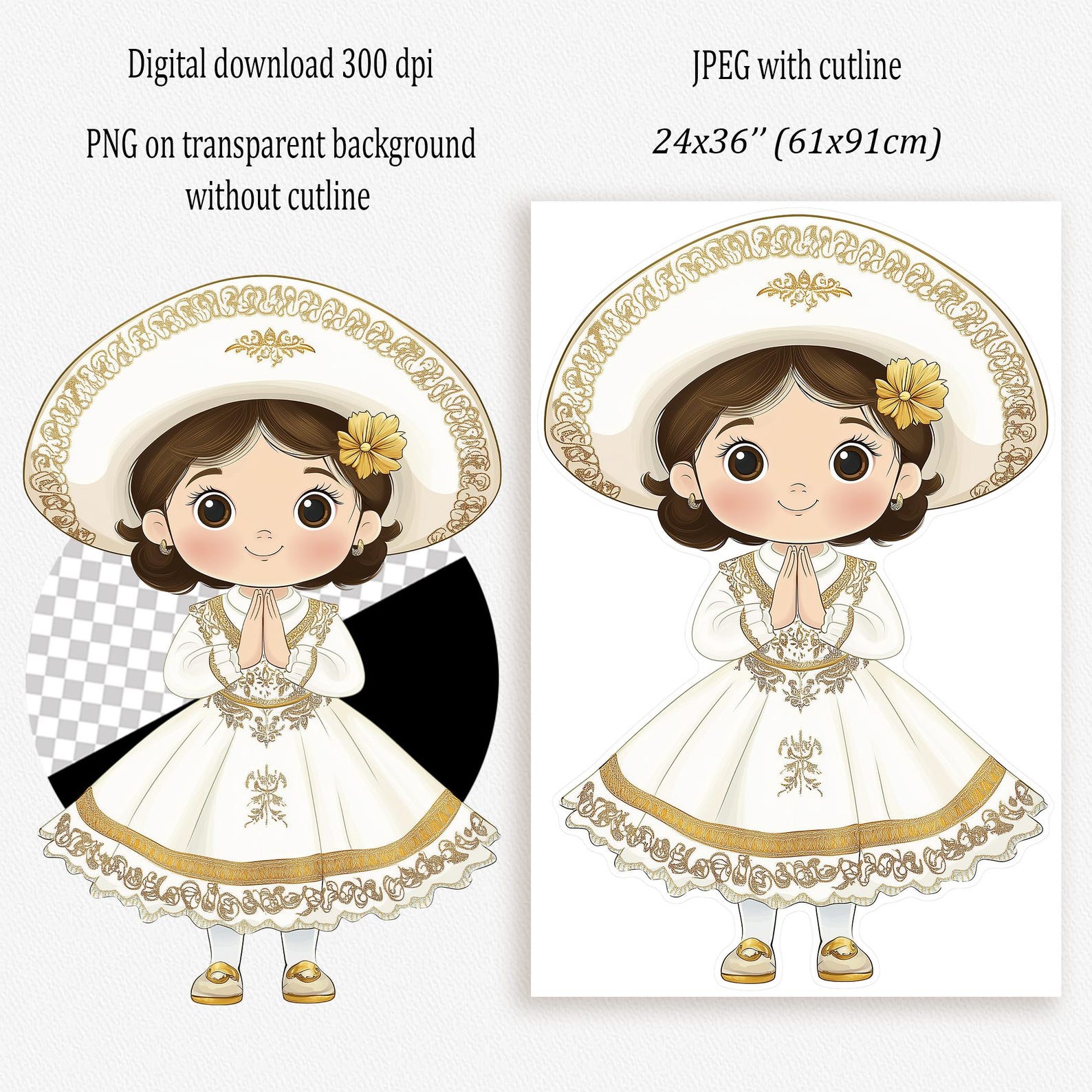 Large Charro Girl Standee, Mexican Fiesta Party Prop, Gold & White ...