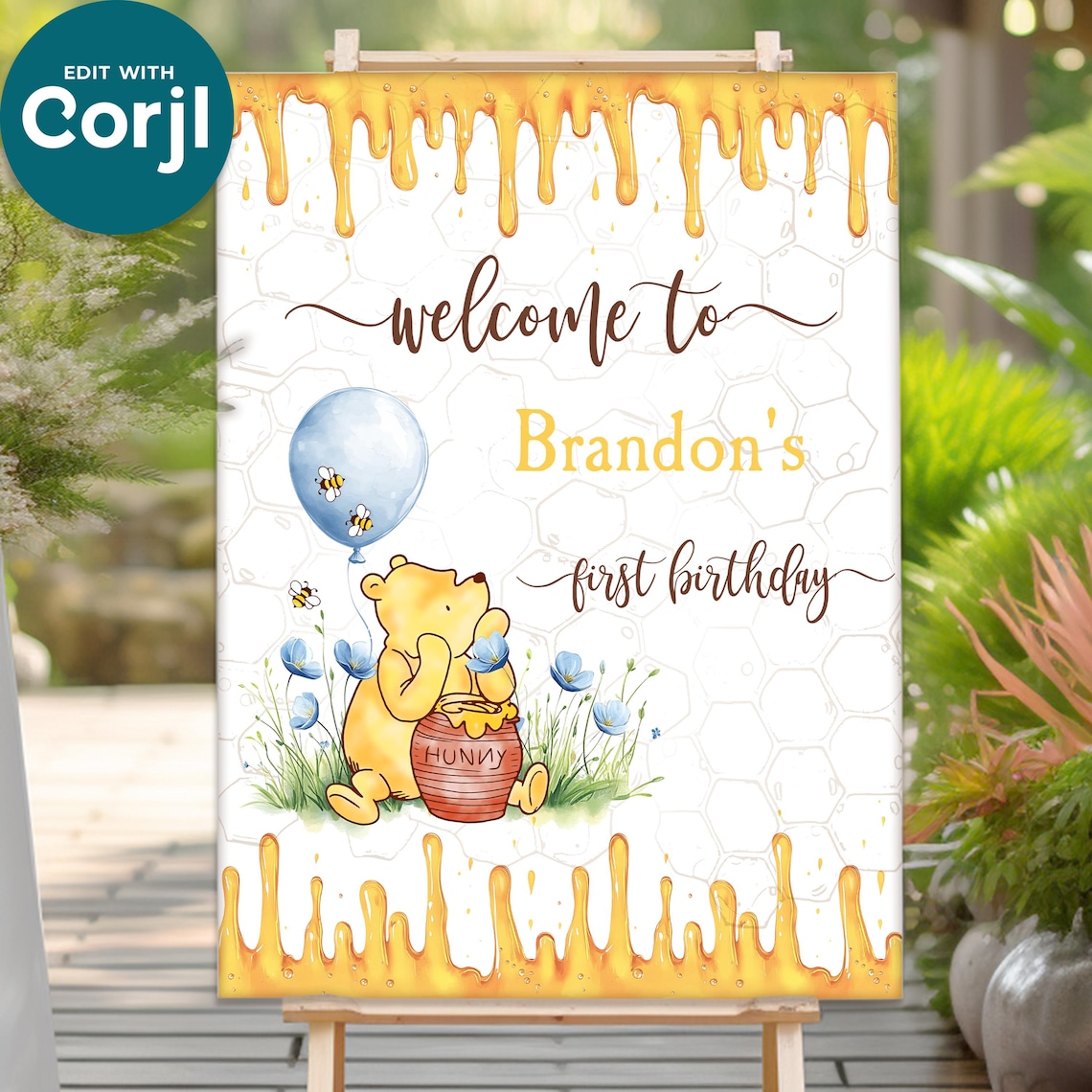 Editable Winnie the Pooh Welcome Sign Template – Baby Boy Shower or ...
