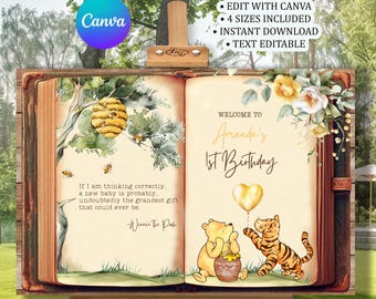 Classic Winnie the Pooh Open Book Welcome Sign Canva Template, Editable ...