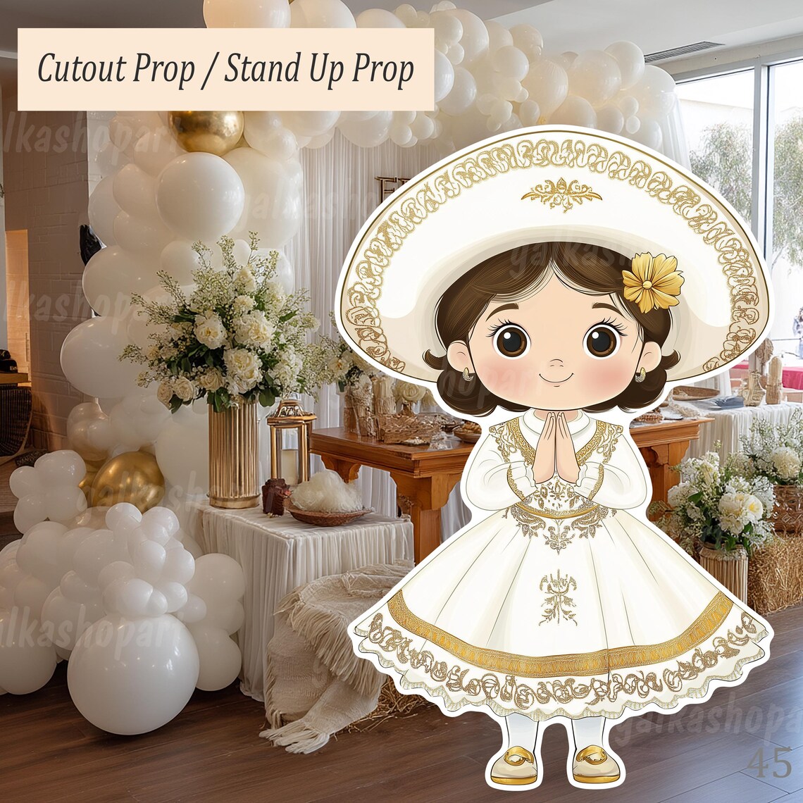 Large Charro Girl Standee, Mexican Fiesta Party Prop, Gold & White ...