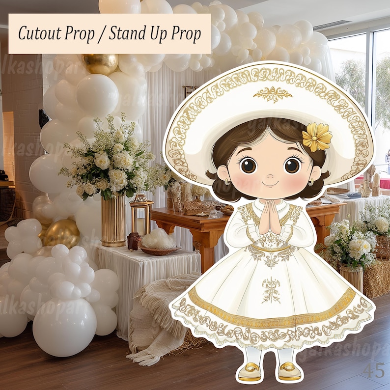 Large Charro Girl Standee, Mexican Fiesta Party Prop, Gold & White ...