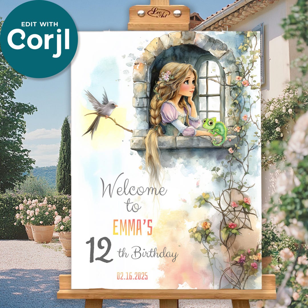 Editable Rapunzel Welcome Sign; Girl Birthday Party Decoration; Tangled ...