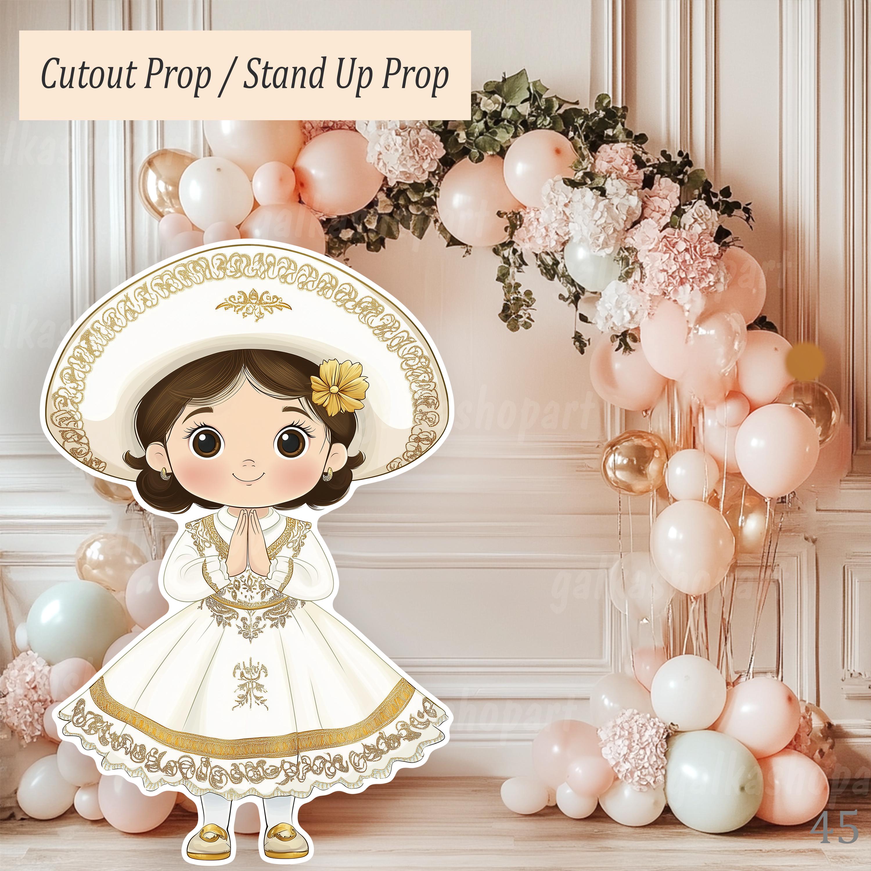 Large Charro Girl Standee, Mexican Fiesta Party Prop, Gold & White ...