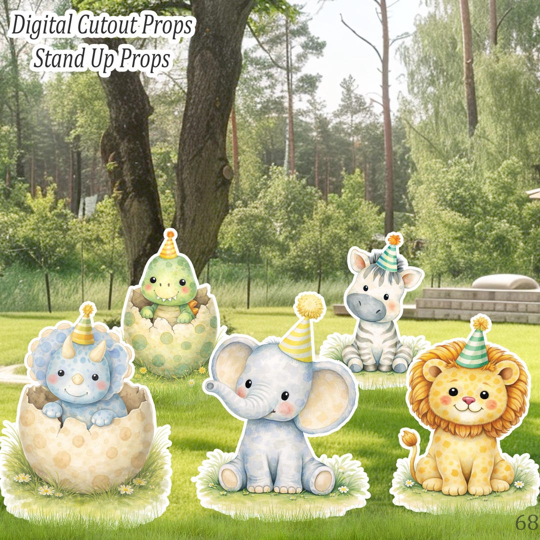 Party Animals Standee Set: Watercolor Elephant, Lion, Zebra, Hatching ...