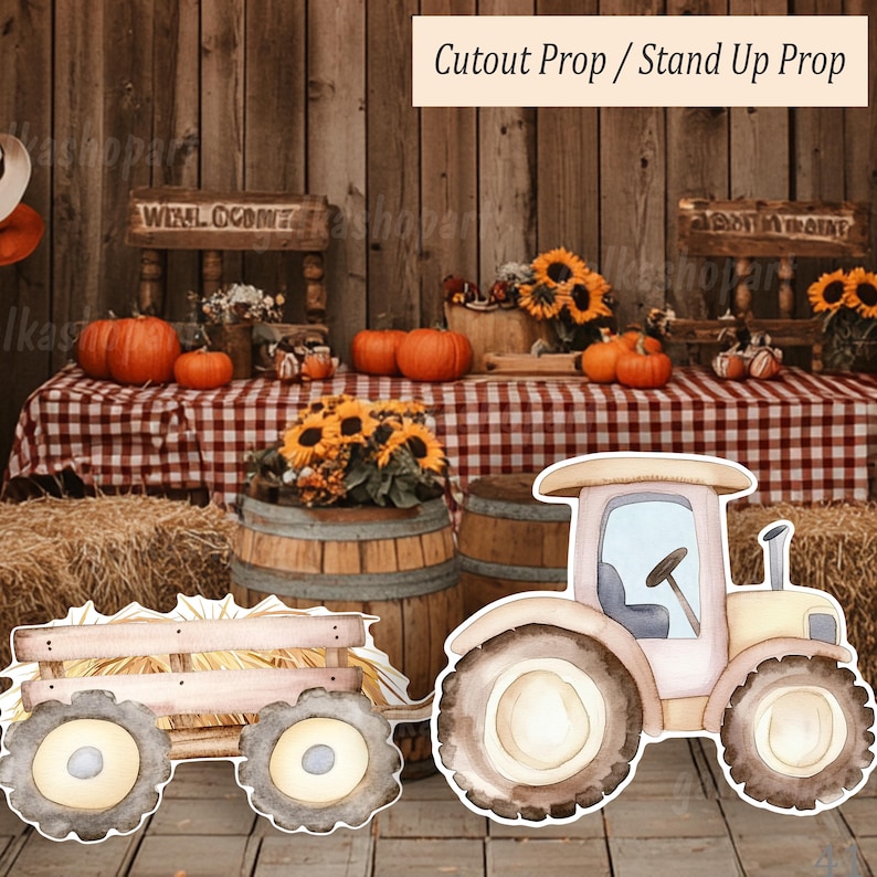 Big Cutout Decor: Tractor With Hay Cart Stand up Prop; Farm Theme Baby ...