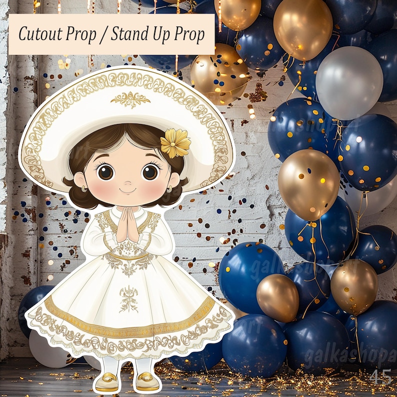 Large Charro Girl Standee, Mexican Fiesta Party Prop, Gold & White ...