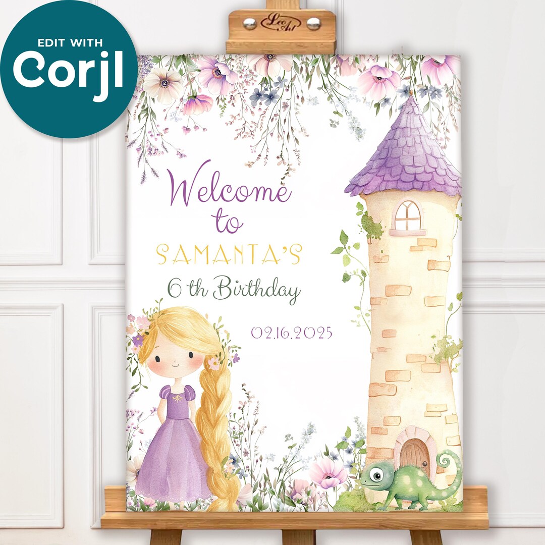 Editable Rapunzel Welcome Sign, Birthday Party Decoration, Tangled ...