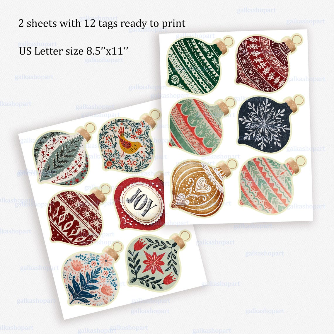 Scandinavian Christmas Ornament Gift Tags: Printable Vintage Bauble ...
