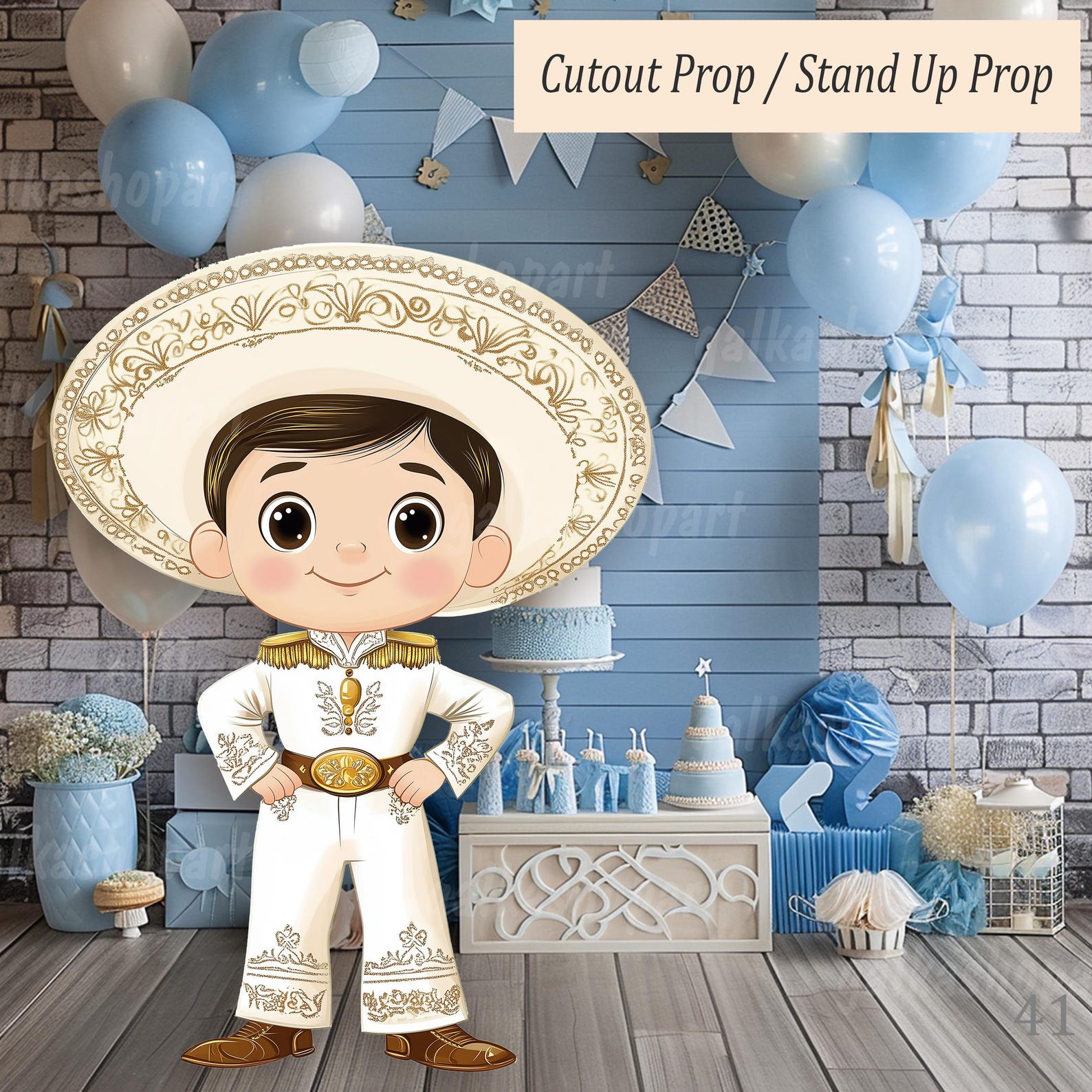 Large Charro Boy Standee, Mexican Fiesta Party Prop, Gold & White ...