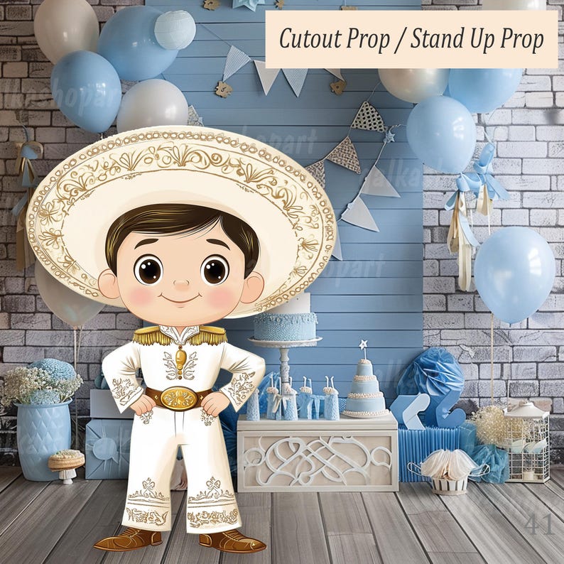 Large Charro Boy Standee, Mexican Fiesta Party Prop, Gold & White ...