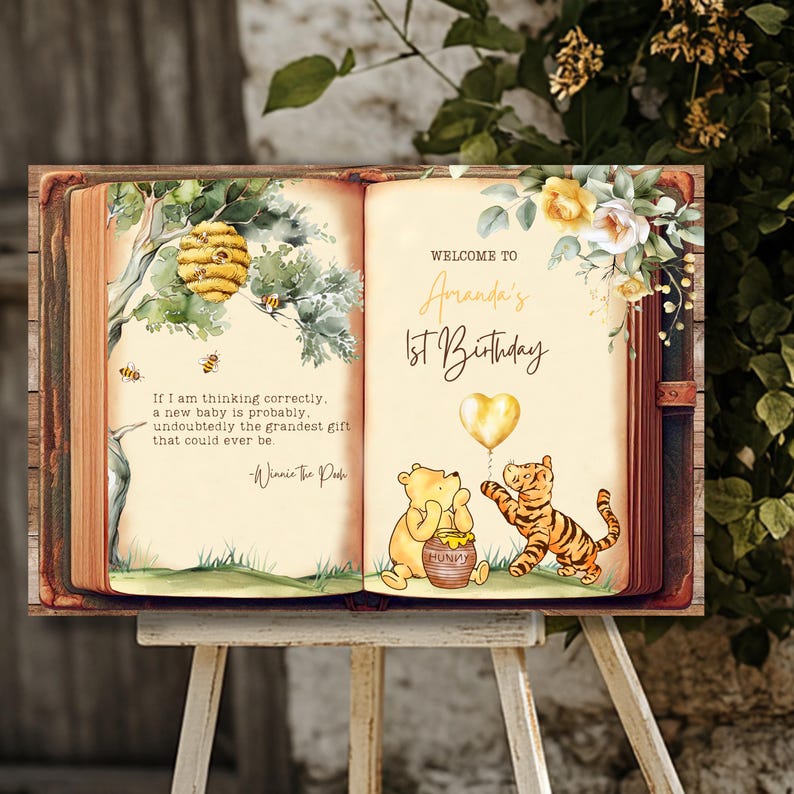 Classic Winnie the Pooh Open Book Welcome Sign Canva Template, Editable ...