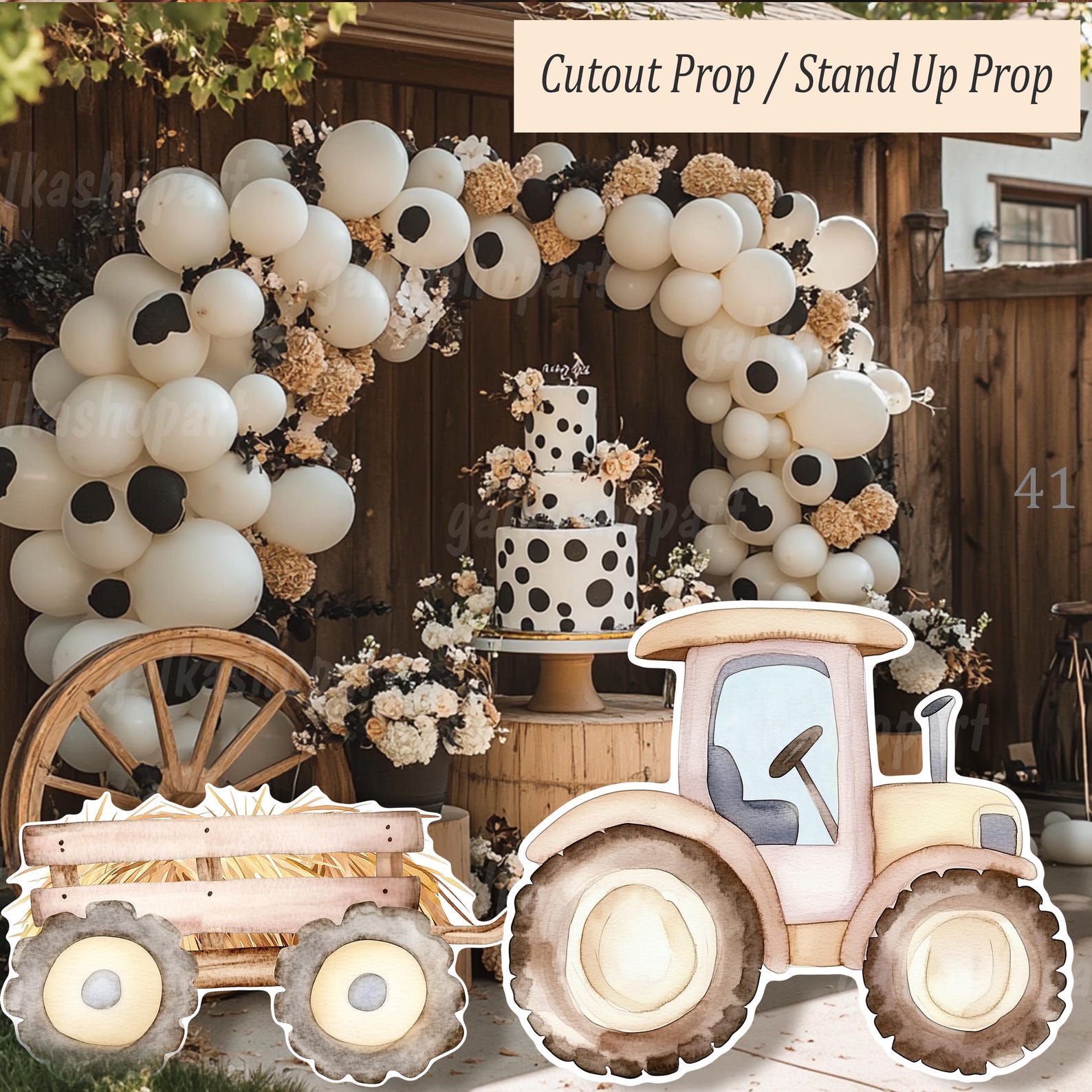 Big Cutout Decor: Tractor With Hay Cart Stand up Prop; Farm Theme Baby ...