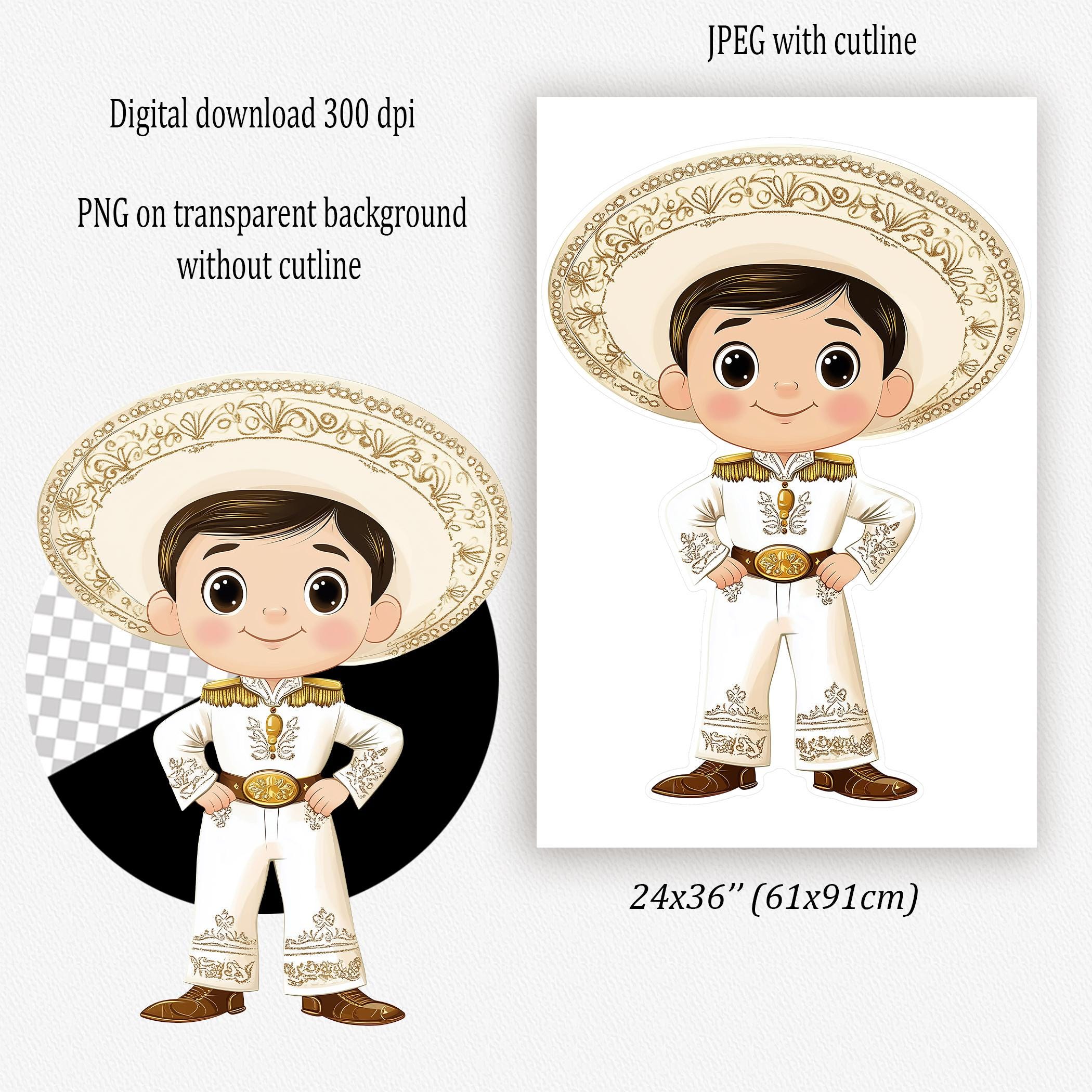 Large Charro Boy Standee, Mexican Fiesta Party Prop, Gold & White ...