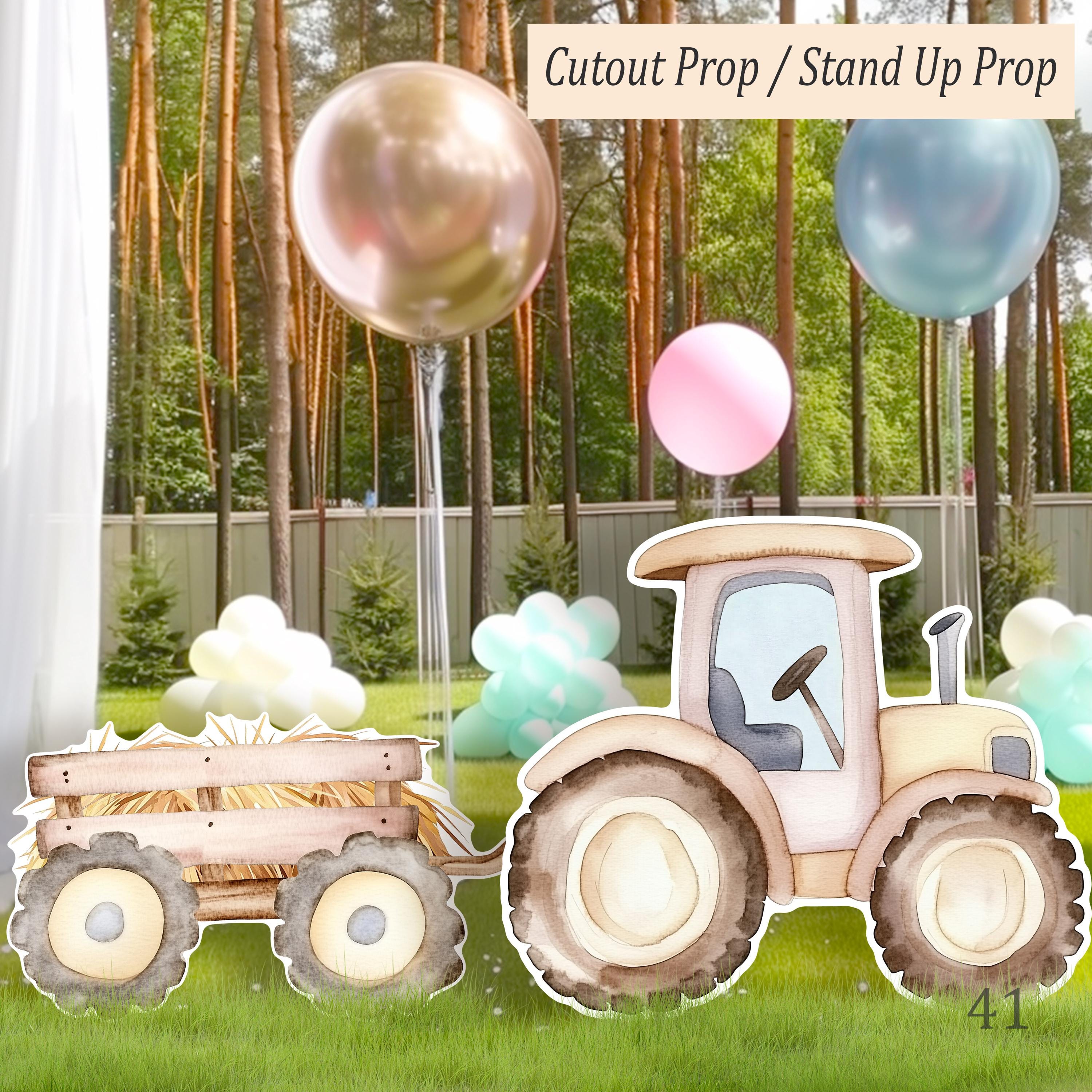 Big Cutout Decor: Tractor With Hay Cart Stand up Prop; Farm Theme Baby ...