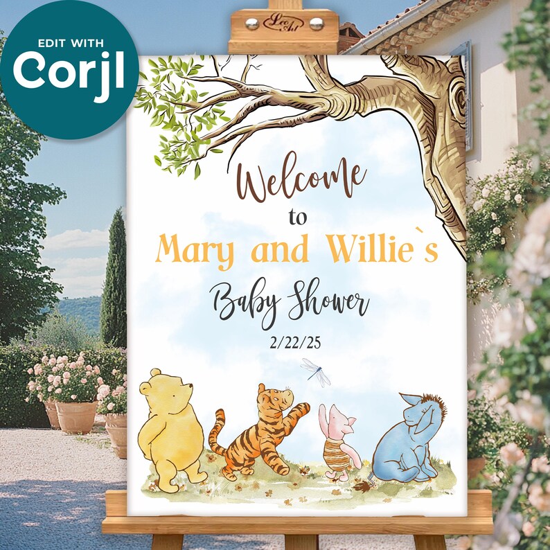 Editable Welcome Sign With Classic Winnie the Pooh and Friends, Baby ...