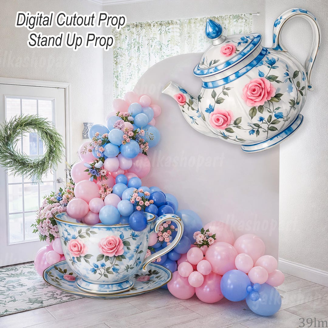 Floral Teapot & Teacup Cutout Prop: Whimsical Tea Party Photo Booth ...
