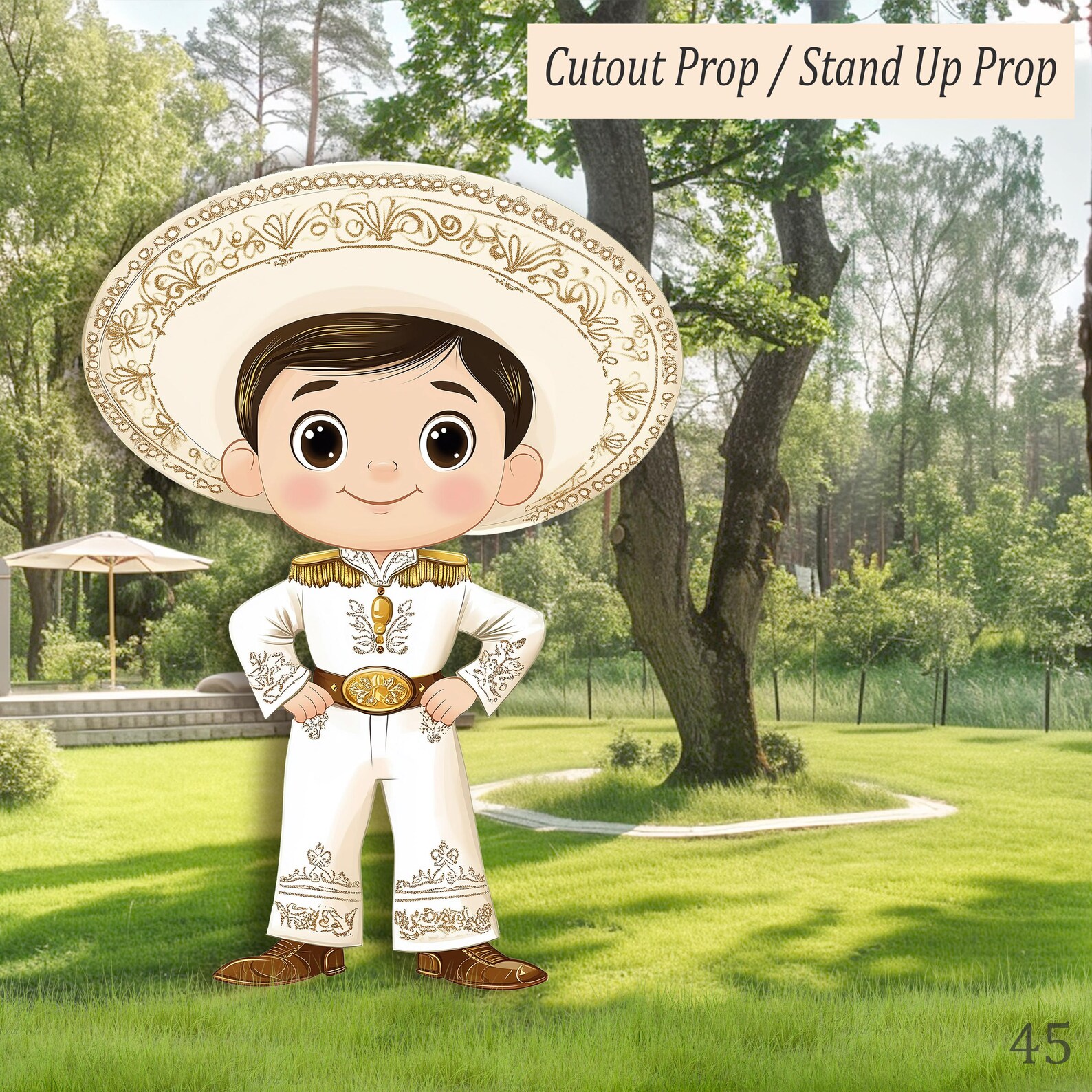 Large Charro Boy Standee, Mexican Fiesta Party Prop, Gold & White ...