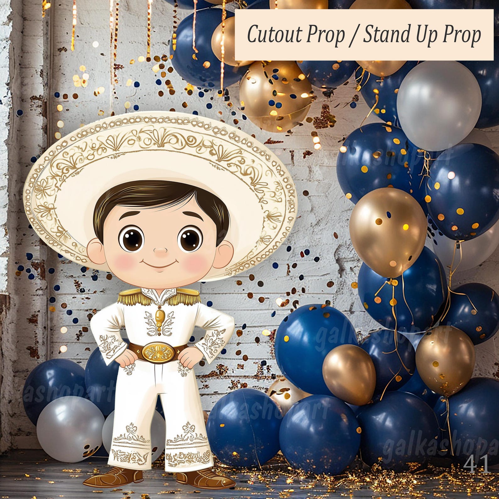 Large Charro Boy Standee, Mexican Fiesta Party Prop, Gold & White ...