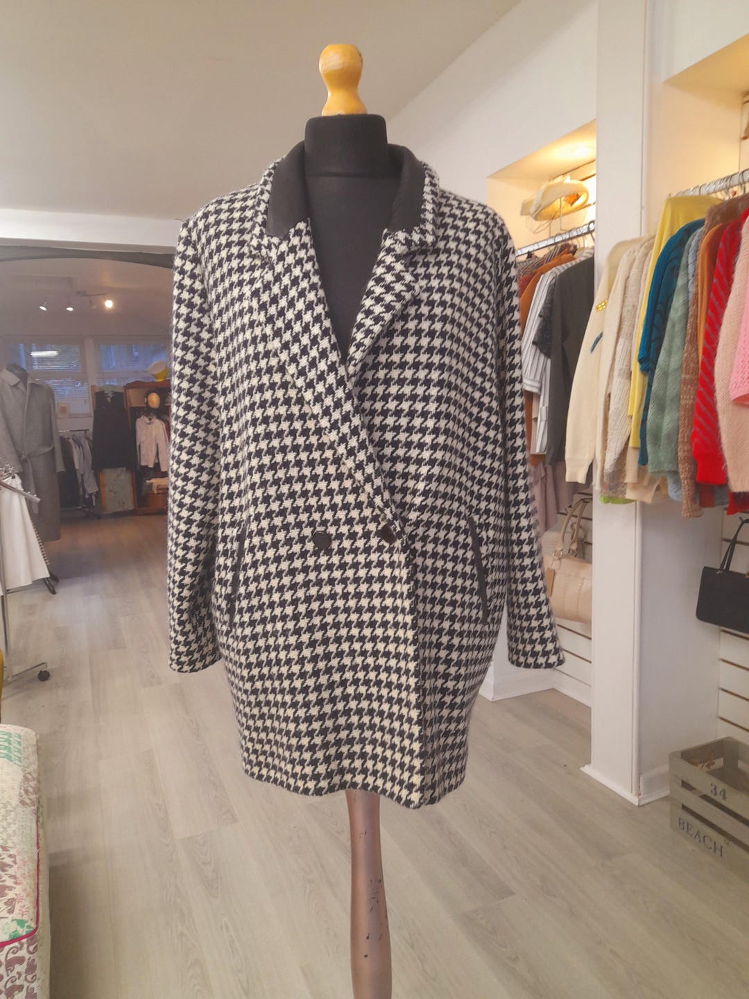 Vintage Dorene Classic 80s Houndstooth Wool Coat, Size M to L - Etsy