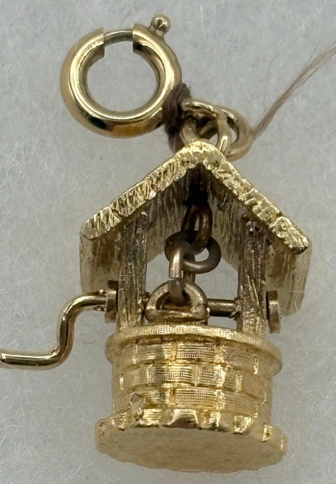 Vintage Mechanical Wishing Well Charm Gold Tone Rotating Handle Jewelry ...