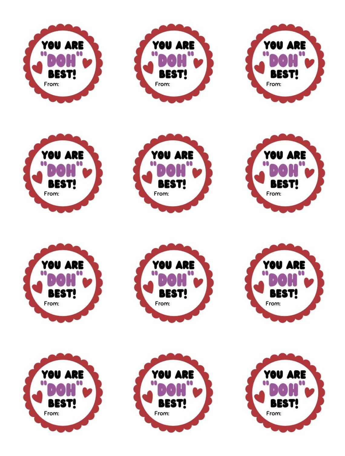 Playdough "you Are DOH Best" Valentine Sticker Instant Download - Etsy