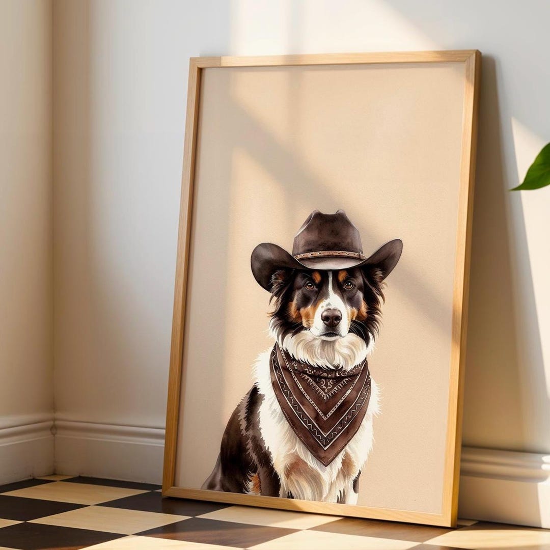 Border Collie Cowboy Hat Digital Download, Border Collie Gift, Border ...