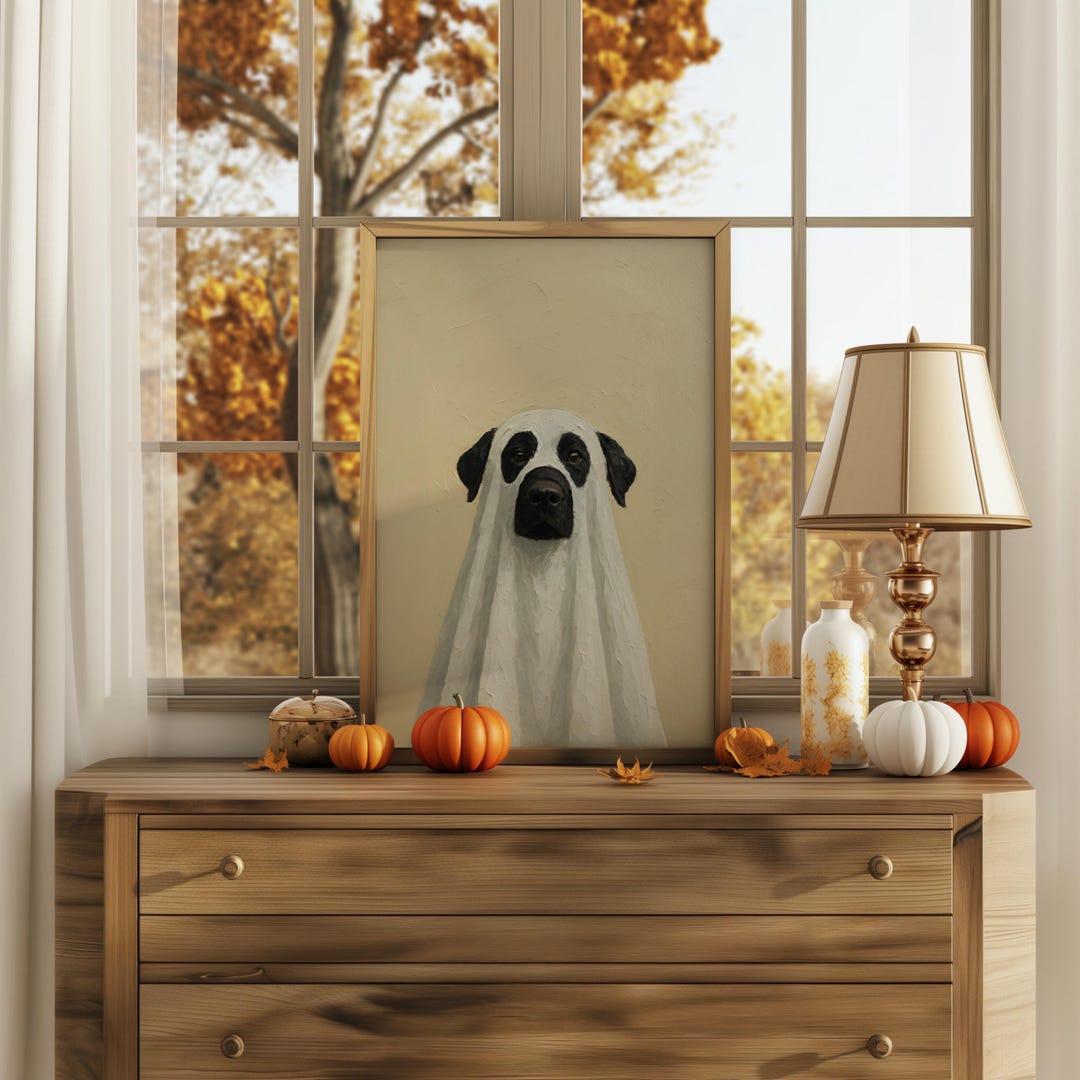 Halloween Black Labrador Retriever Ghost Wall Art Print, Spooky Dog ...