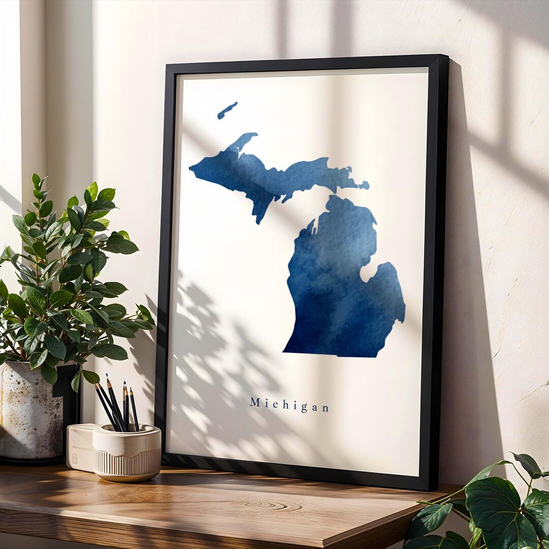 Michigan Blue Watercolor Digital Art Print for Wall Art Downloadable ...