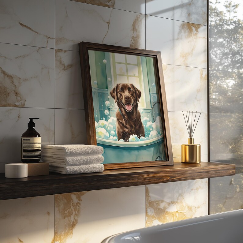 Blue Chocolate Lab Printable Wall Art, Teal Blue Green Bathroom Decor ...