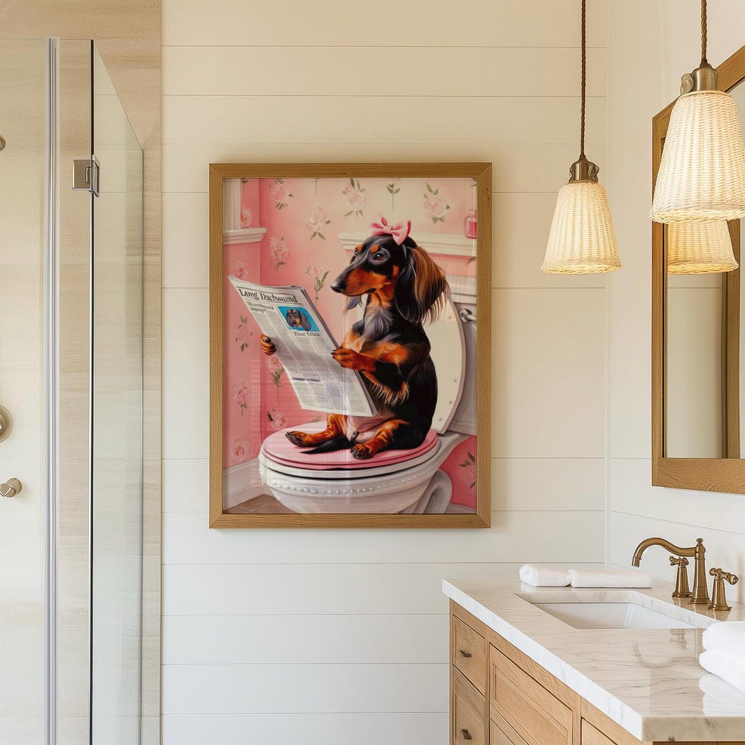 Dachshund Toilet Preppy Digital Download, Dog Bathroom Decor Print ...
