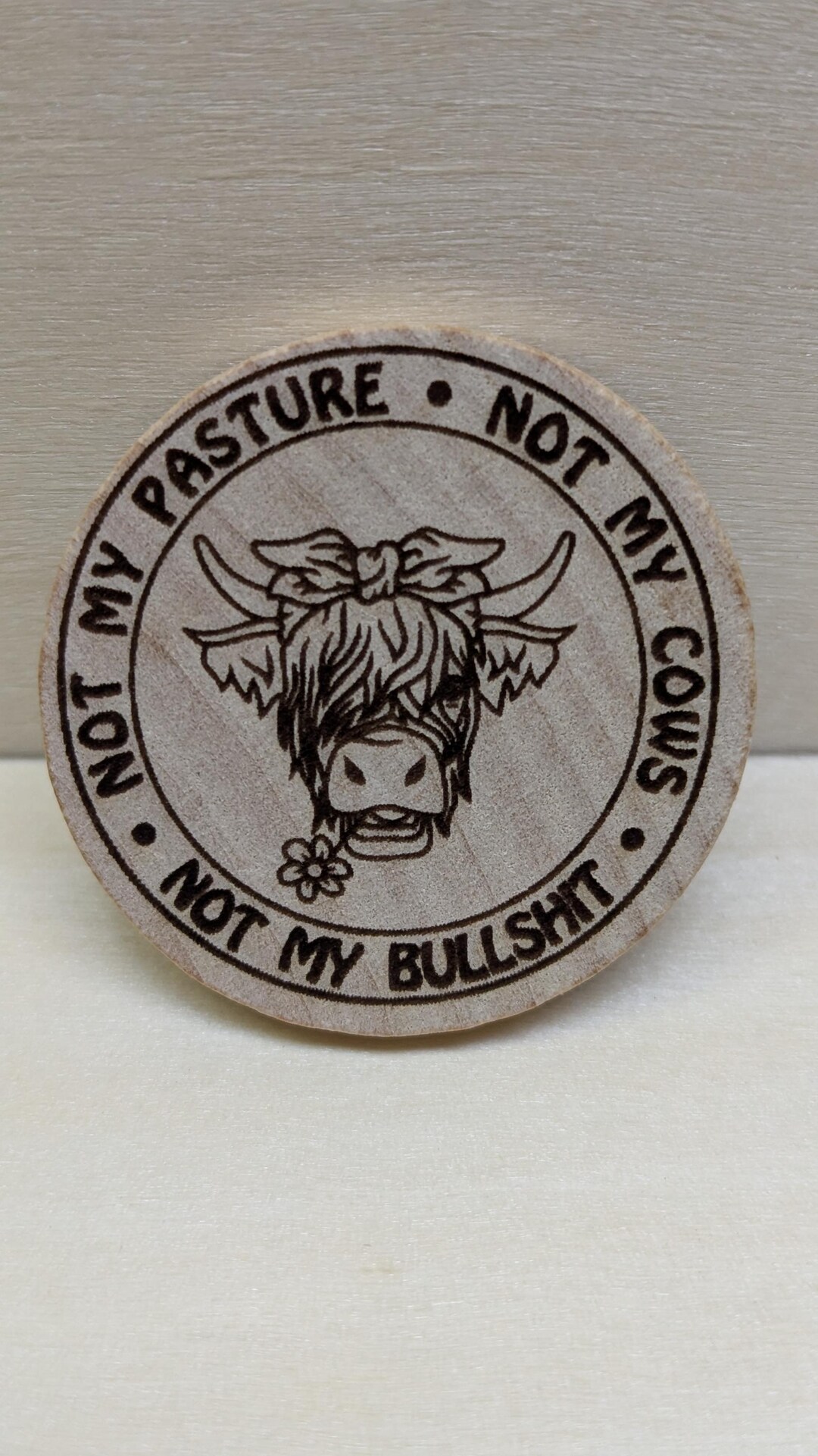 Wooden Coin Highland Cow - Etsy