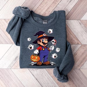 Halloween Mario Sweatshirt, Spooky Super Mario Bros Shirt, Witch Mario ...