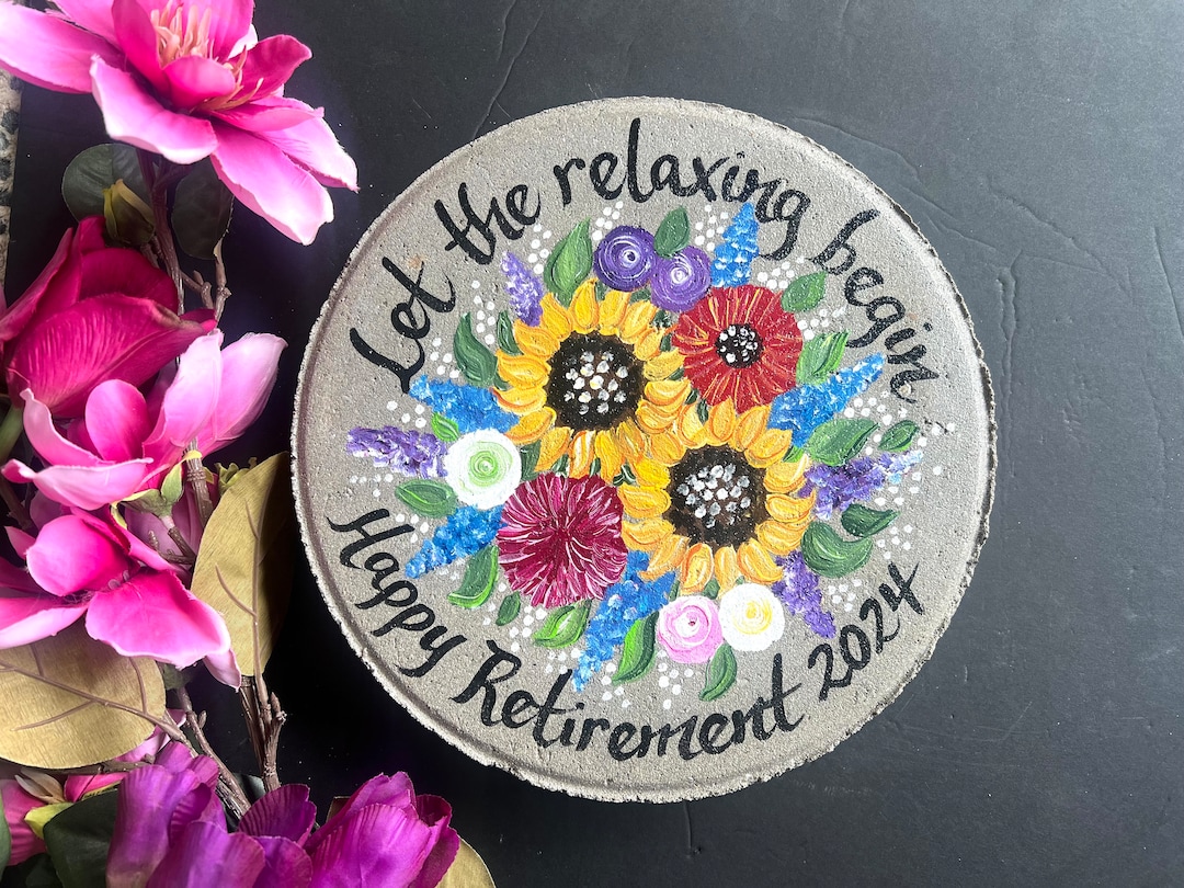 Hand Painted Retirement Stepping Stone: Floral Garden Decor - Etsy