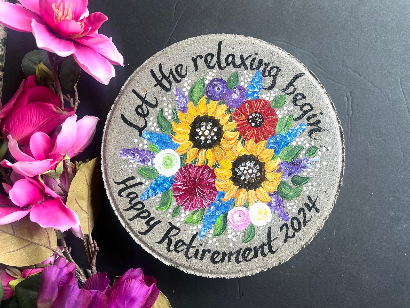 Hand Painted Retirement Stepping Stone: Floral Garden Decor ...