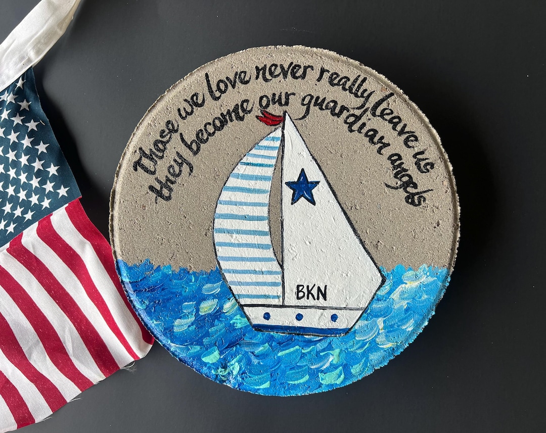 Hand-painted Sailboat Memorial Garden Stone - Navy Ship Keepsake (12 ...