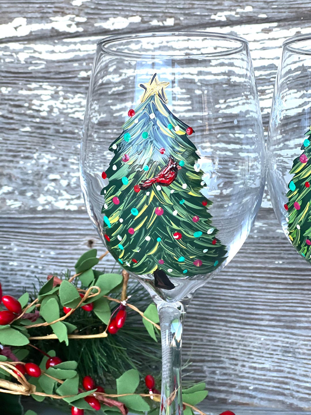 Christmas Tree Wine Glasses, Hand Painted, Personalized Wine Glasses ...