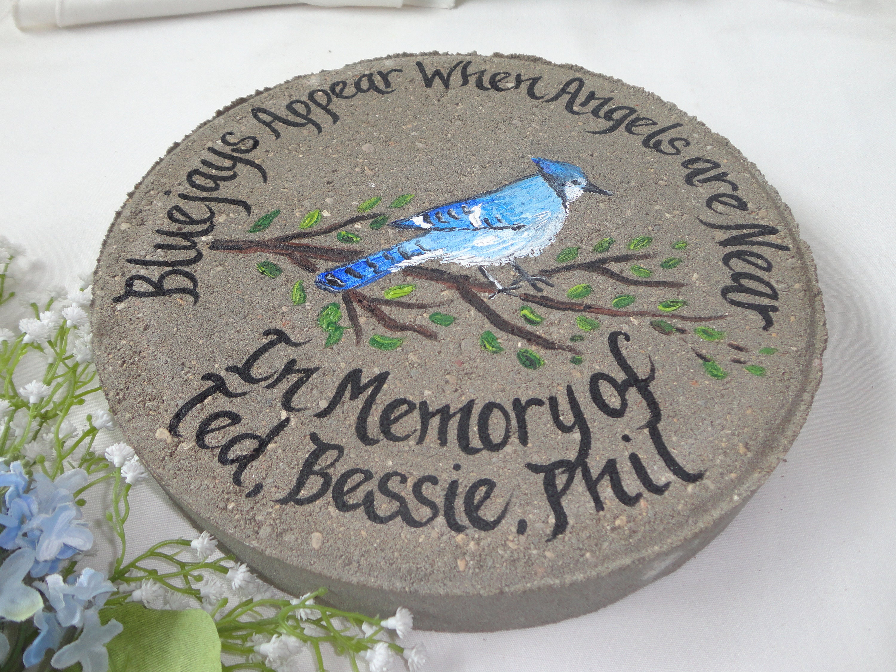 Memorial Stone, Blue Bird Stone, Hand Painted Bluejay Bird, Sympathy ...