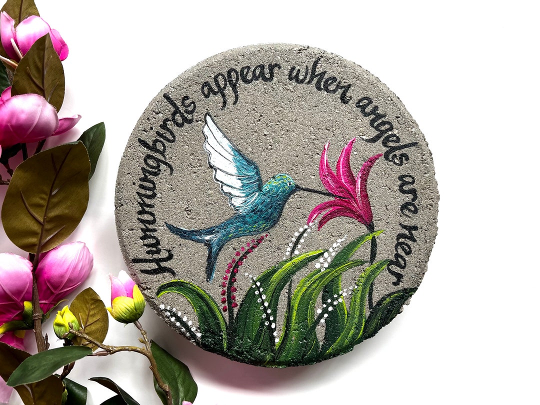 Hand-painted Hummingbird Memorial Stone: Garden Sympathy Gift (12") - Etsy