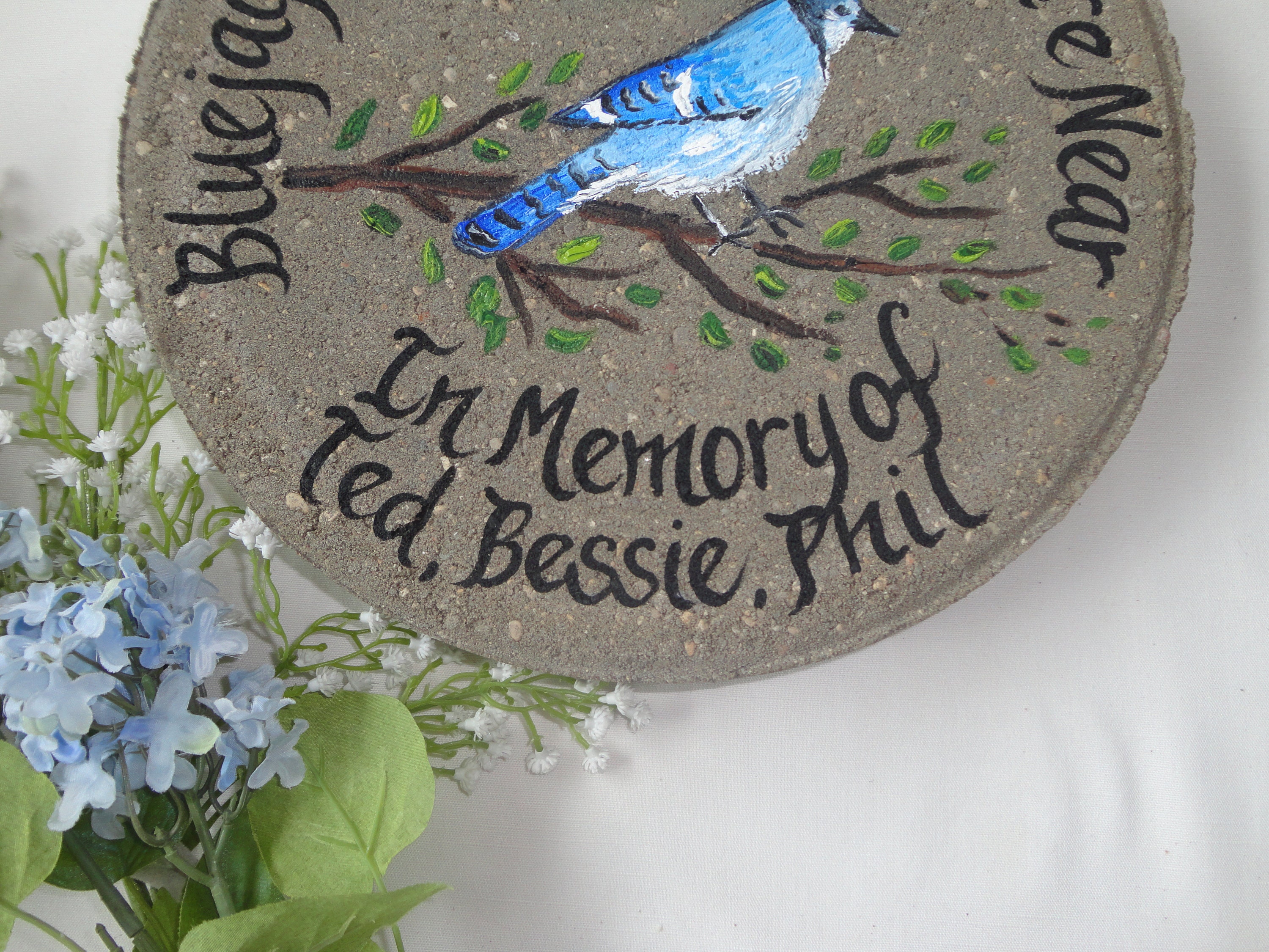 Memorial Stone, Blue Bird Stone, Hand Painted Bluejay Bird, Sympathy ...