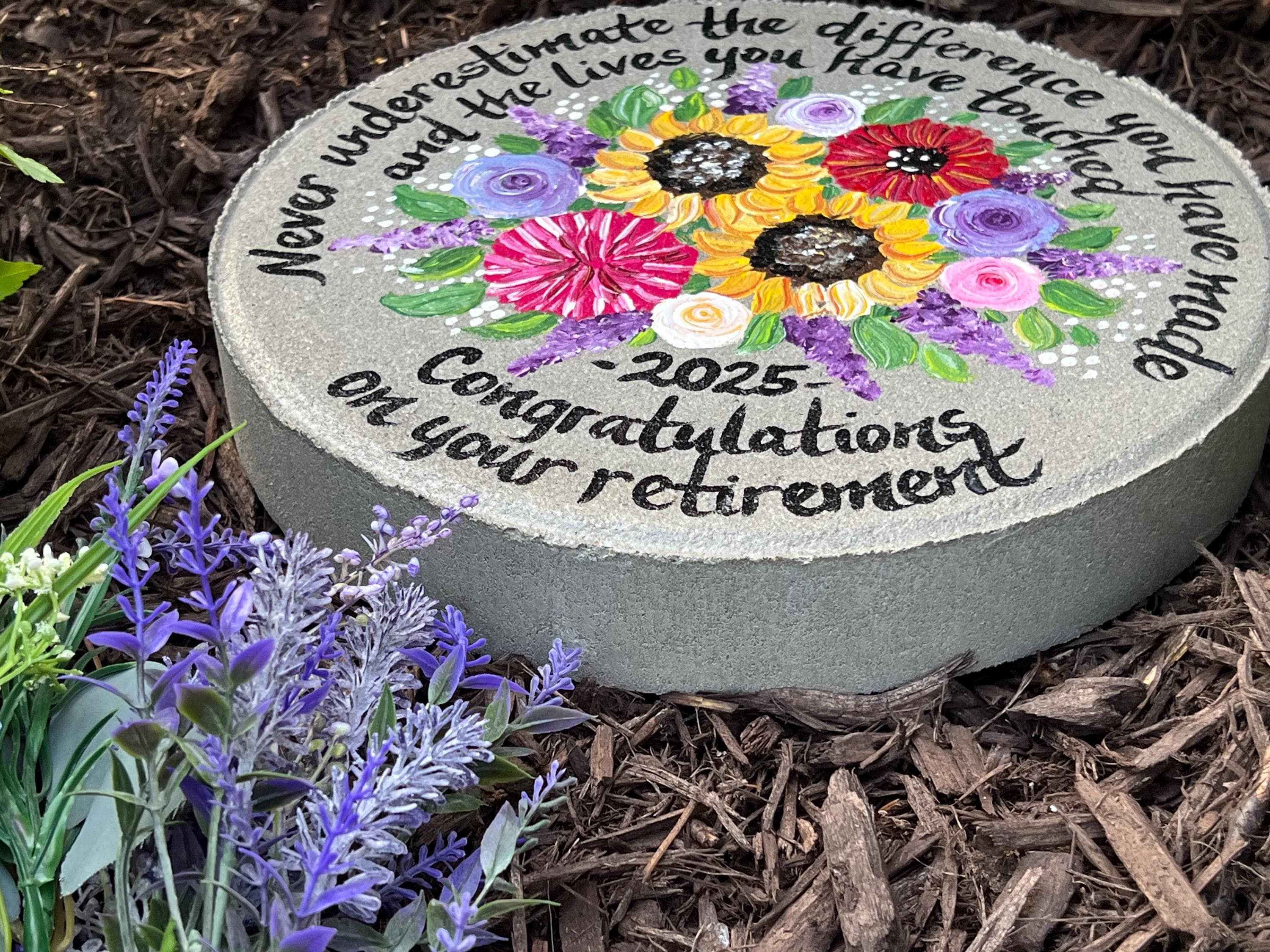 Personalized Retirement Garden Stone: Hand-painted Wildflower Stepping ...
