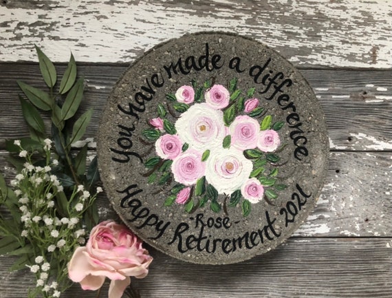 Retirement Gift Pink Roses Retirement Stone Retirement | Etsy