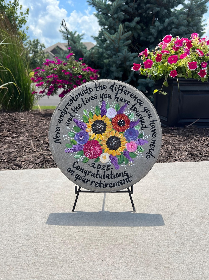 Personalized Retirement Garden Stone: Hand-painted Wildflower Stepping ...