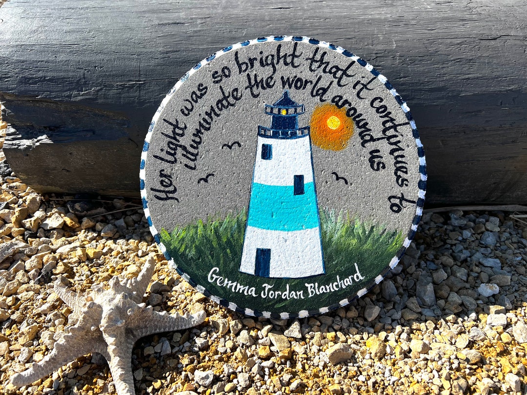 LIGHTHOUSE Hand Painted MEMORIAL Stepping Stone, Memorial Gift, Fathers ...