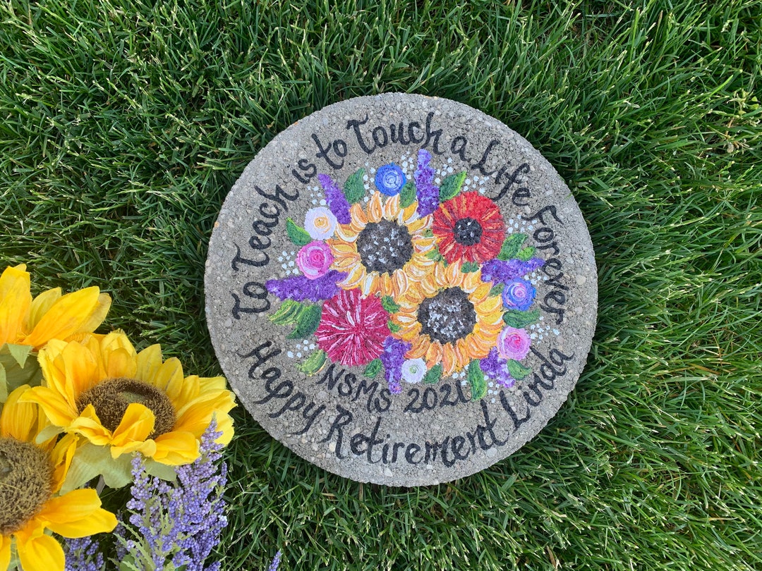 Personalized Retirement Garden Stone: Hand-painted Wildflowers Memorial ...