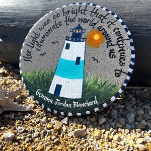 LIGHTHOUSE Hand Painted MEMORIAL Stepping Stone, Memorial Gift, Fathers ...