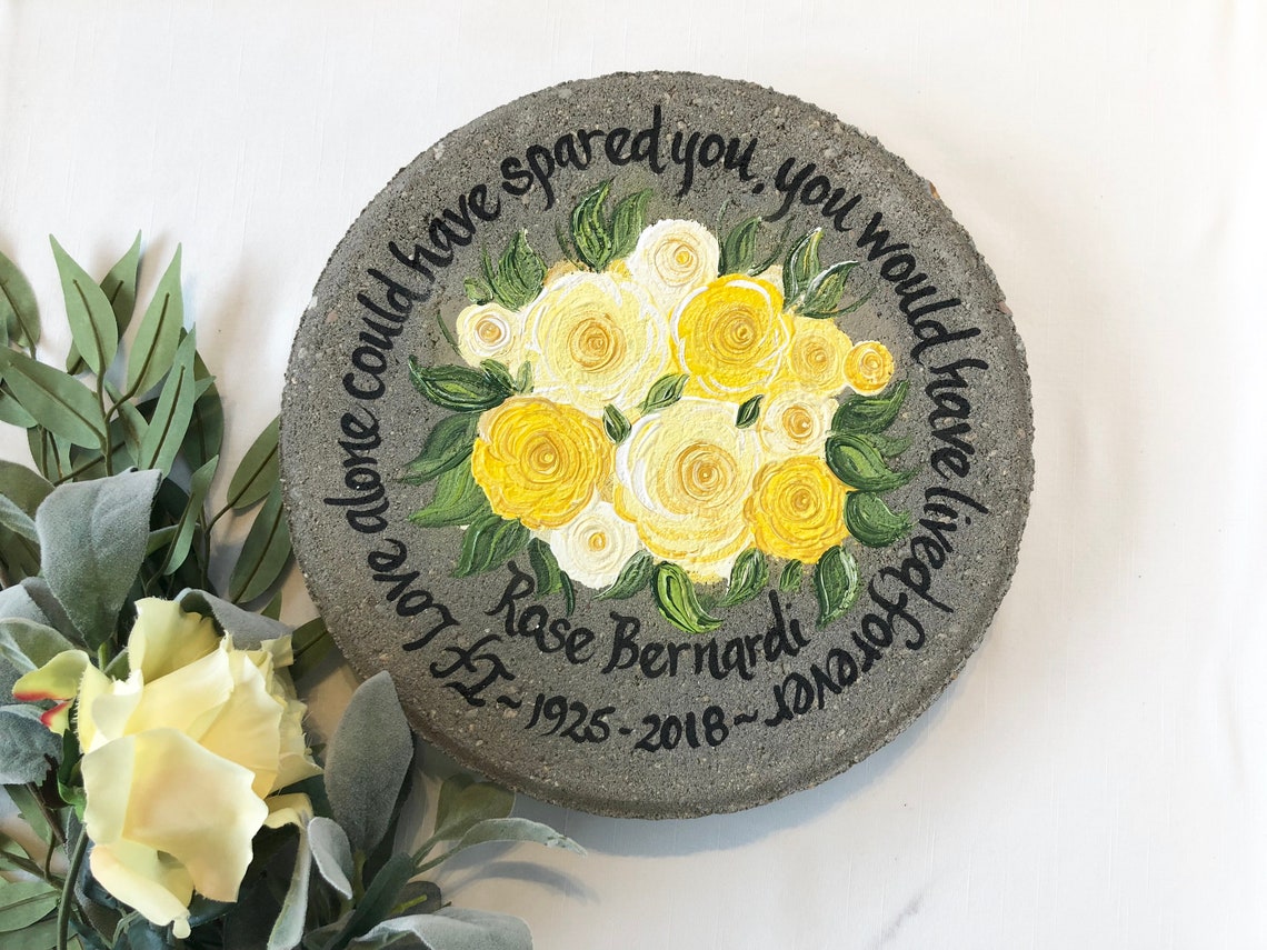 YELLOW ROSES MEMORIAL Garden Rock, Wedding Gift, Personalized Garden ...