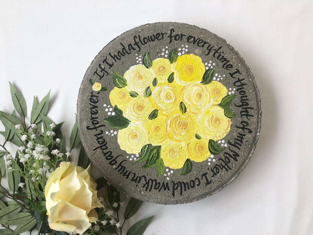 MOTHER'S Gift,yellow Roses Garden Stone, Hand Painted, Personalized ...