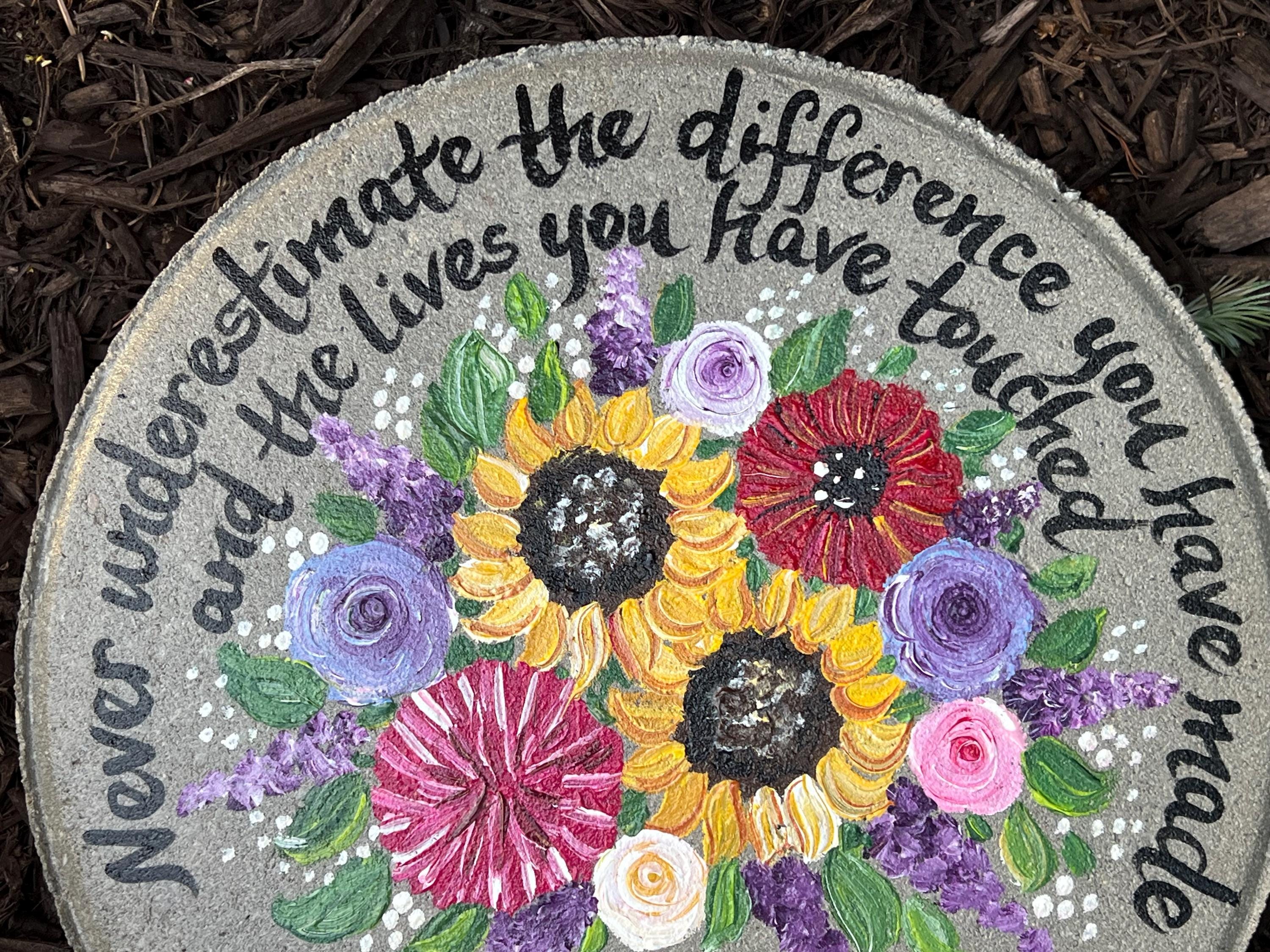 Personalized Retirement Garden Stone: Hand-painted Wildflower Stepping ...