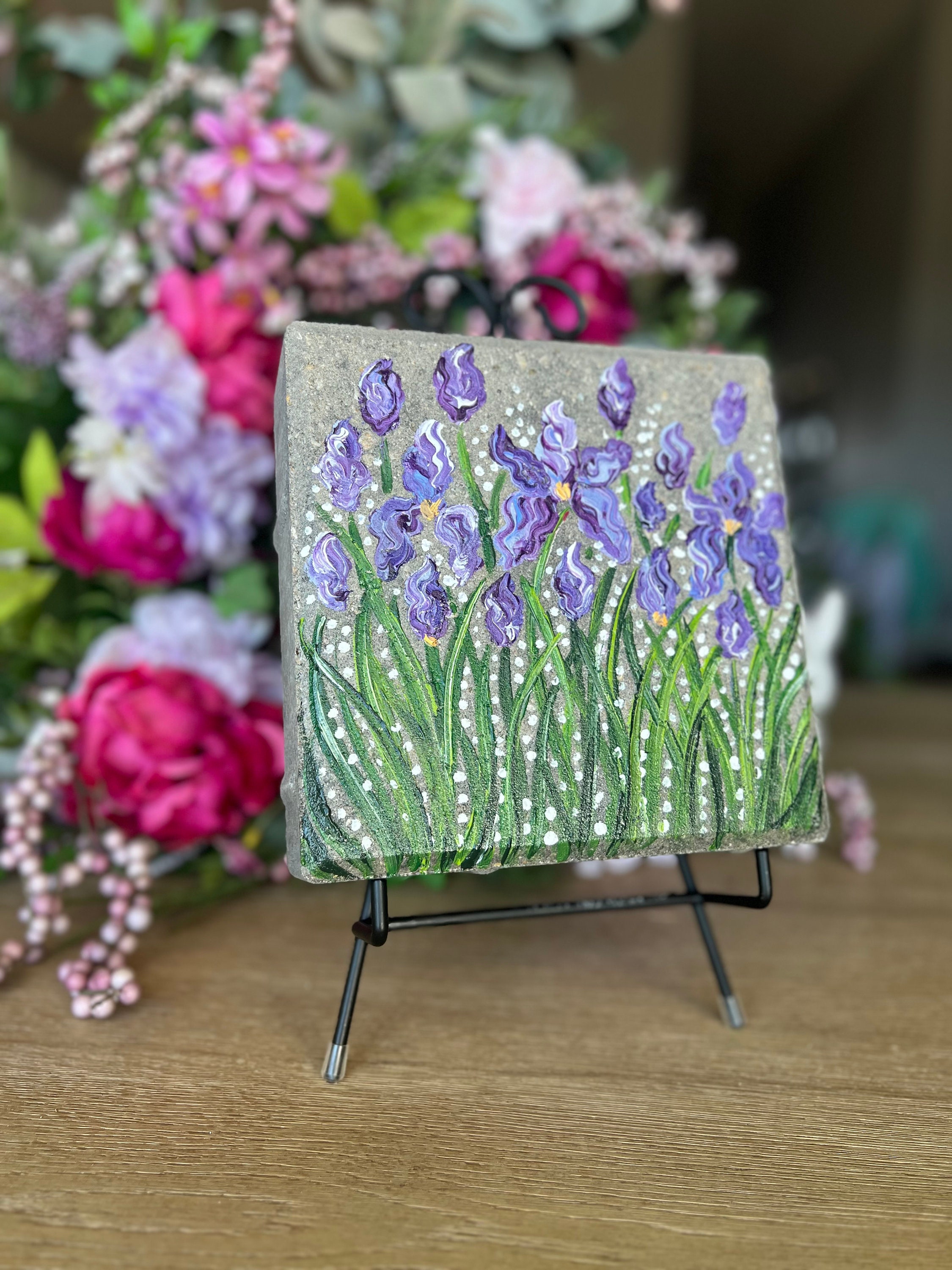 Hand Painted Iris Garden Stone: Personalized Memorial Gift (8” X 8”) - Etsy