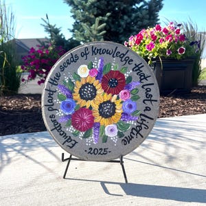 Personalized Retirement Garden Stone: Hand-painted Wildflower Stepping ...